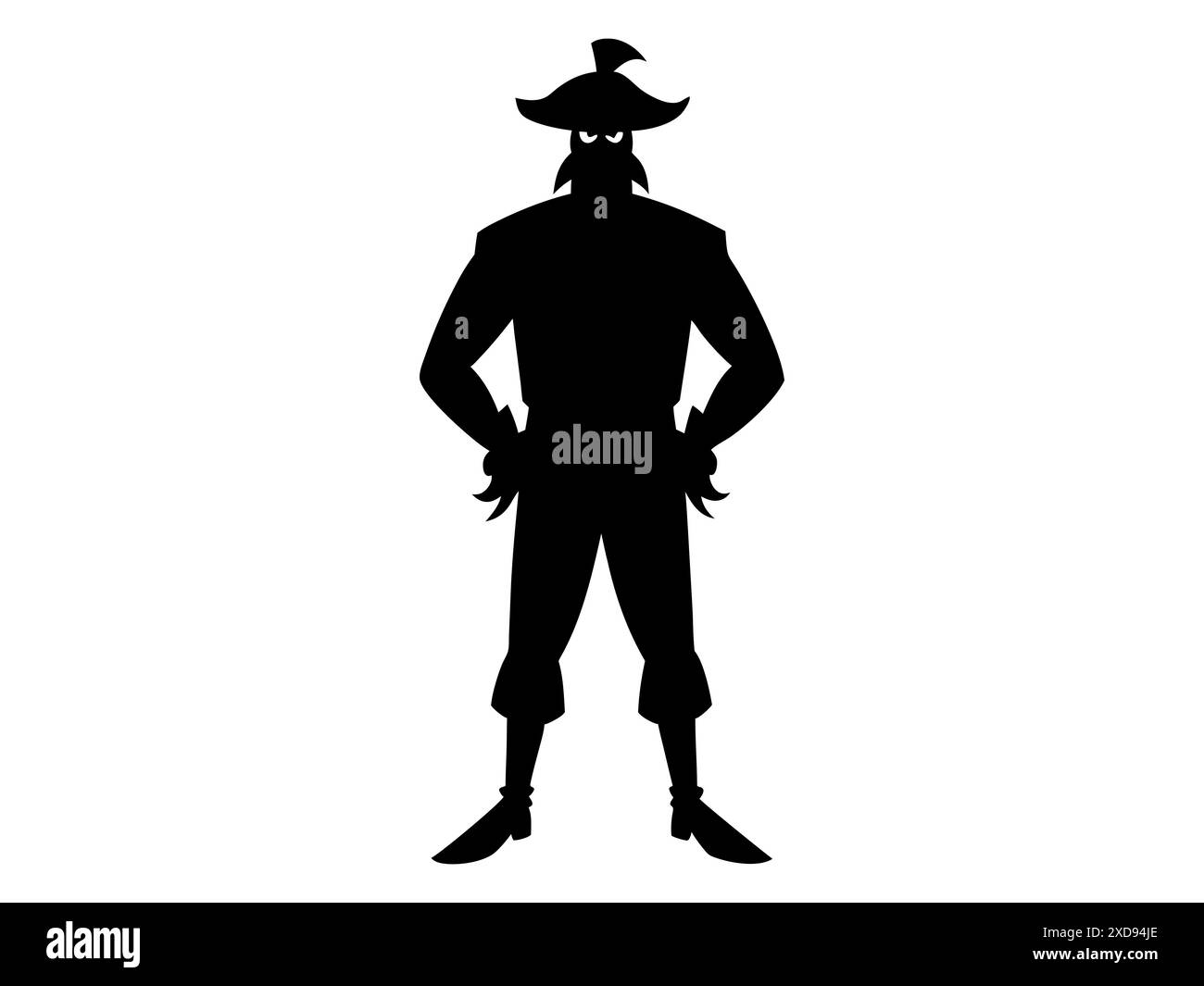 Black silhouette of cartoon pirate standing isolated on white ...