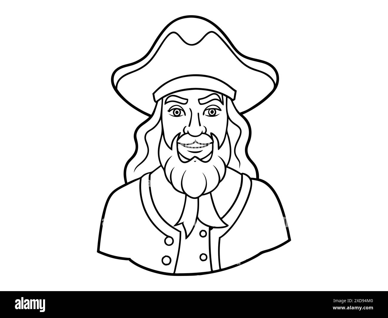 Black outline of cartoon pirate standing isolated on a white background ...
