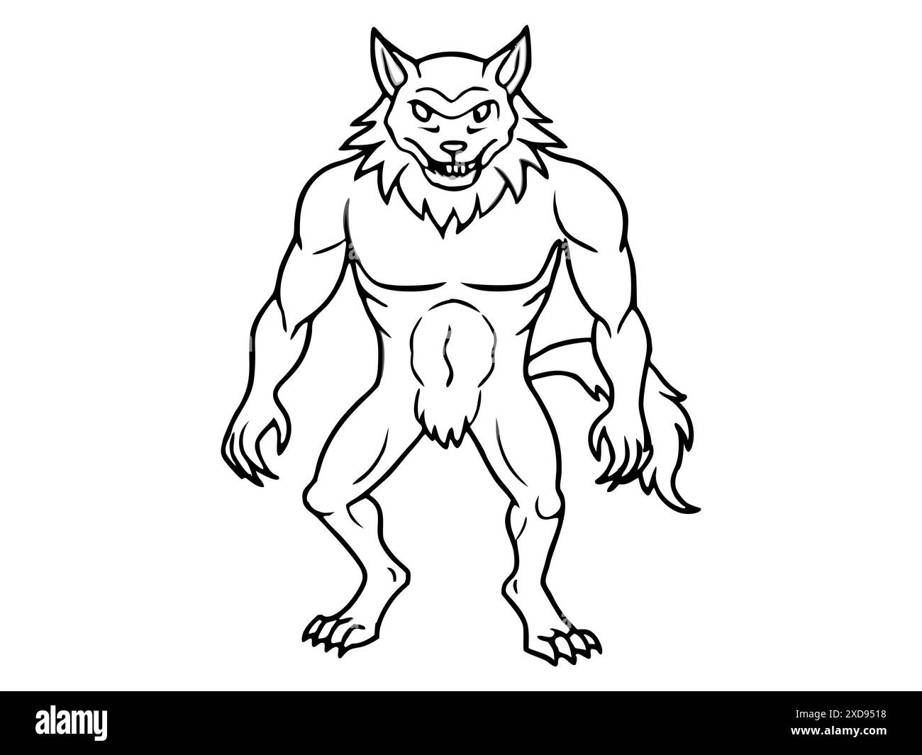 Black outline of cartoon werewolf isolated on a white background ...