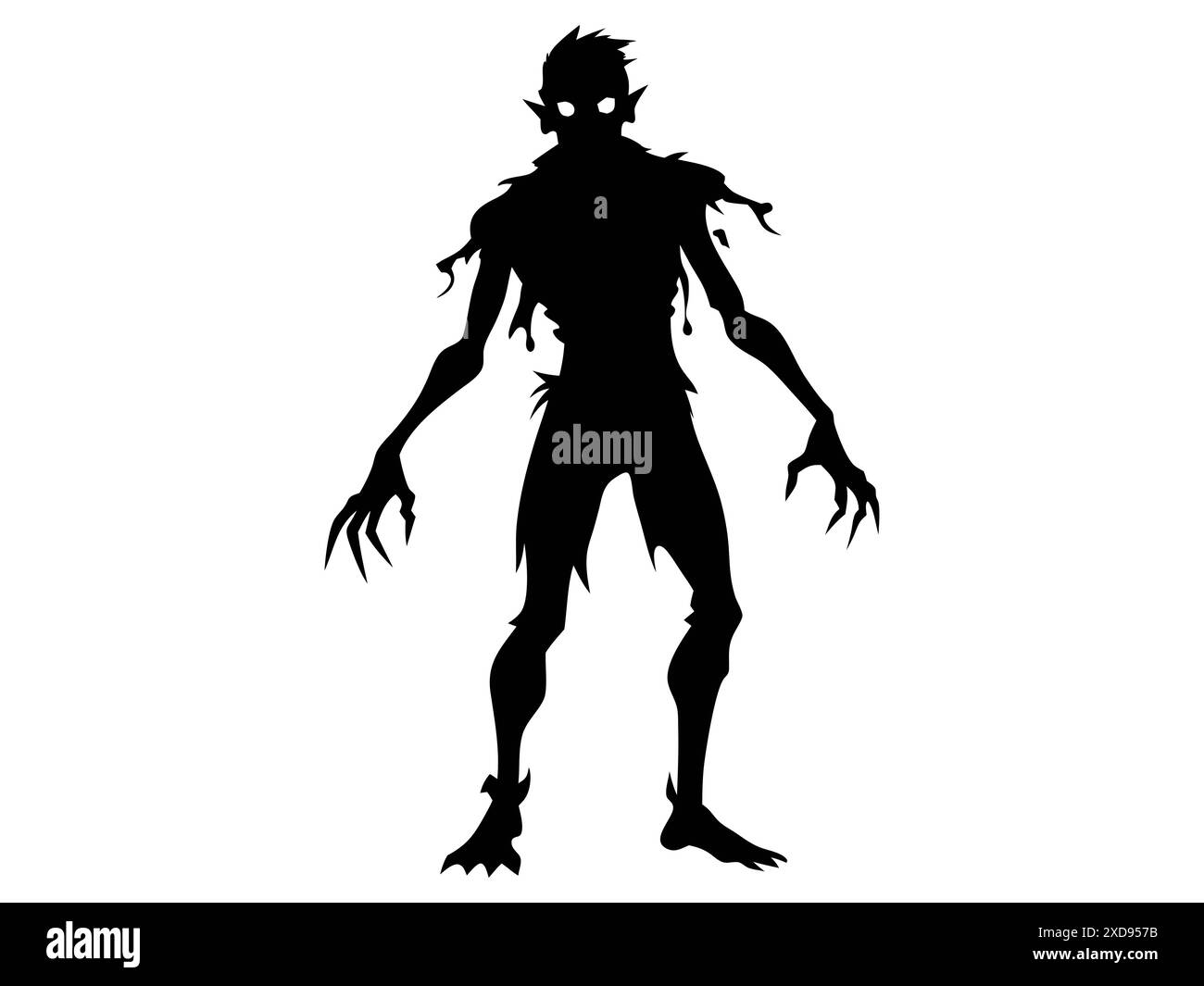 Black silhouette of scary cartoon zombie creature isolated on a white ...