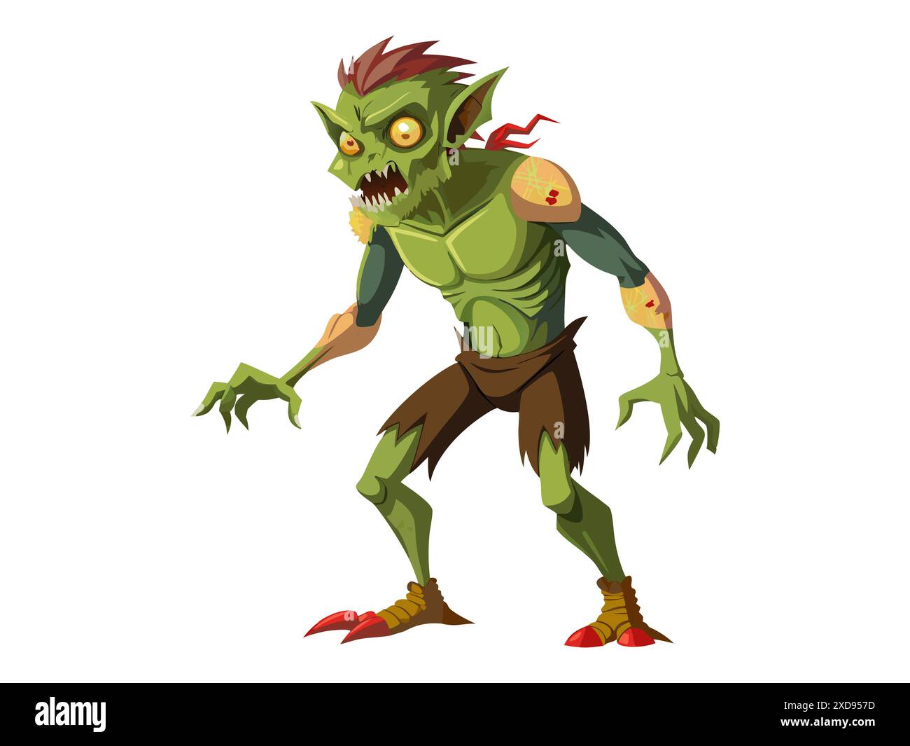 Scary cartoon zombie creature isolated on a white background Concept of ...