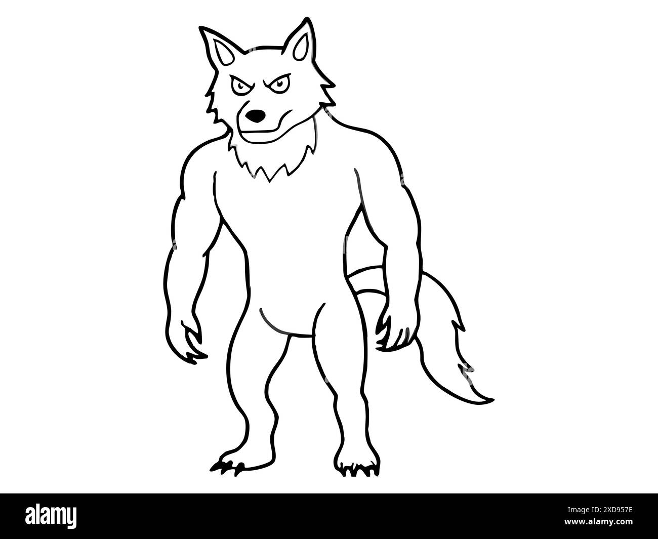Black outline of cartoon werewolf isolated on a white background ...