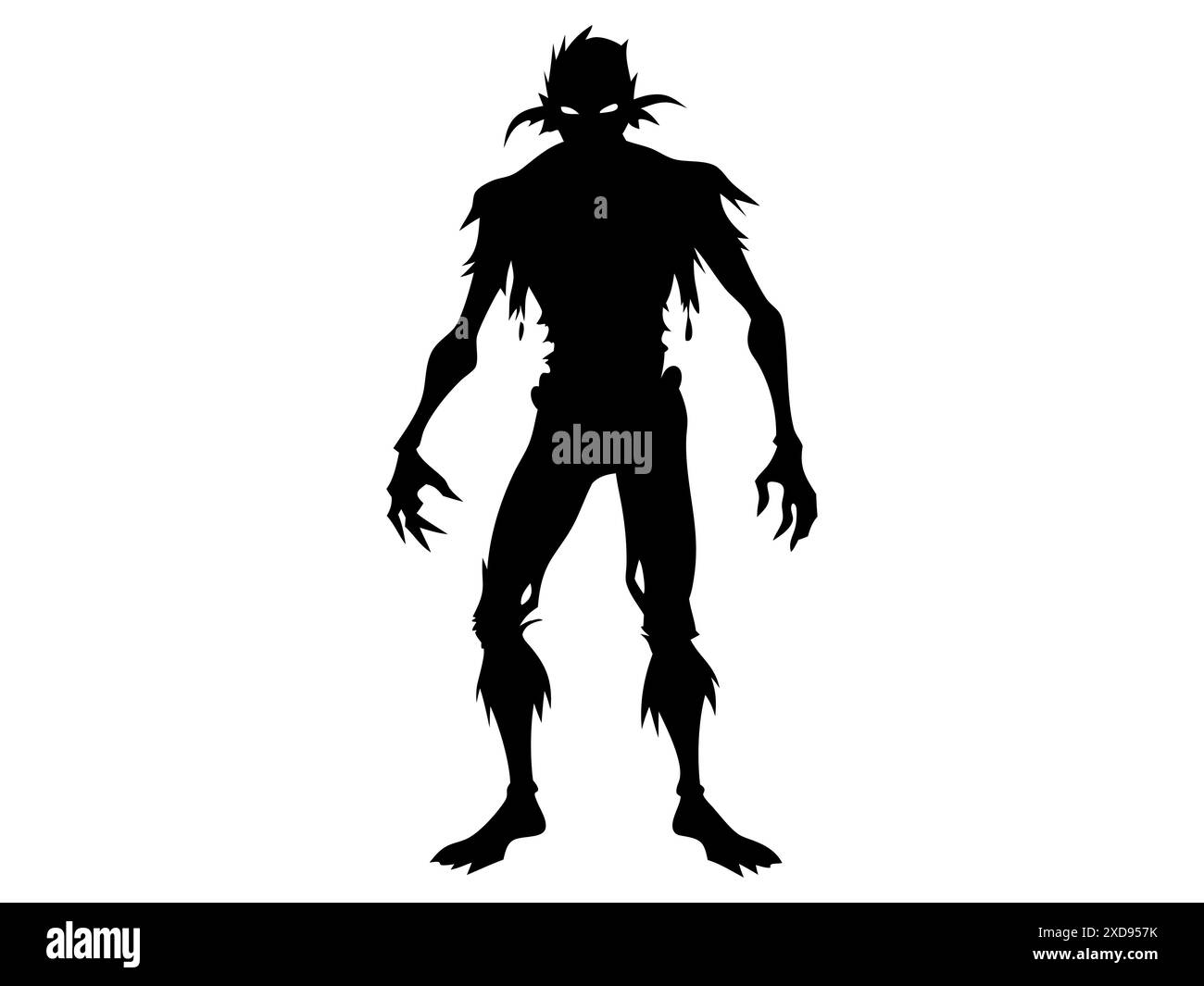 Black silhouette of scary cartoon zombie creature isolated on a white ...
