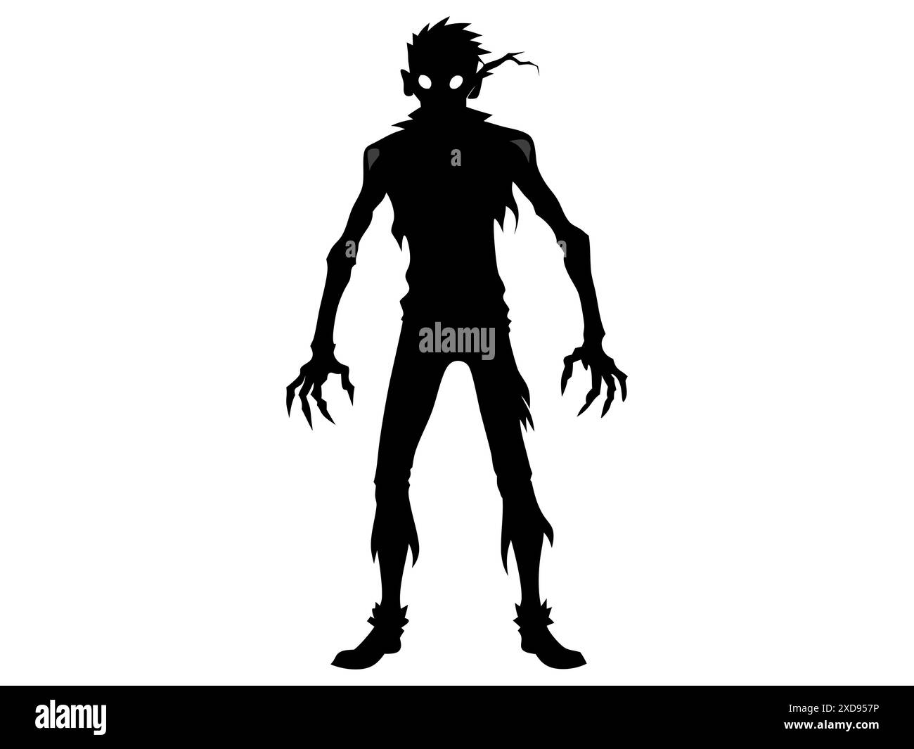 Black silhouette of scary cartoon zombie creature isolated on a white ...