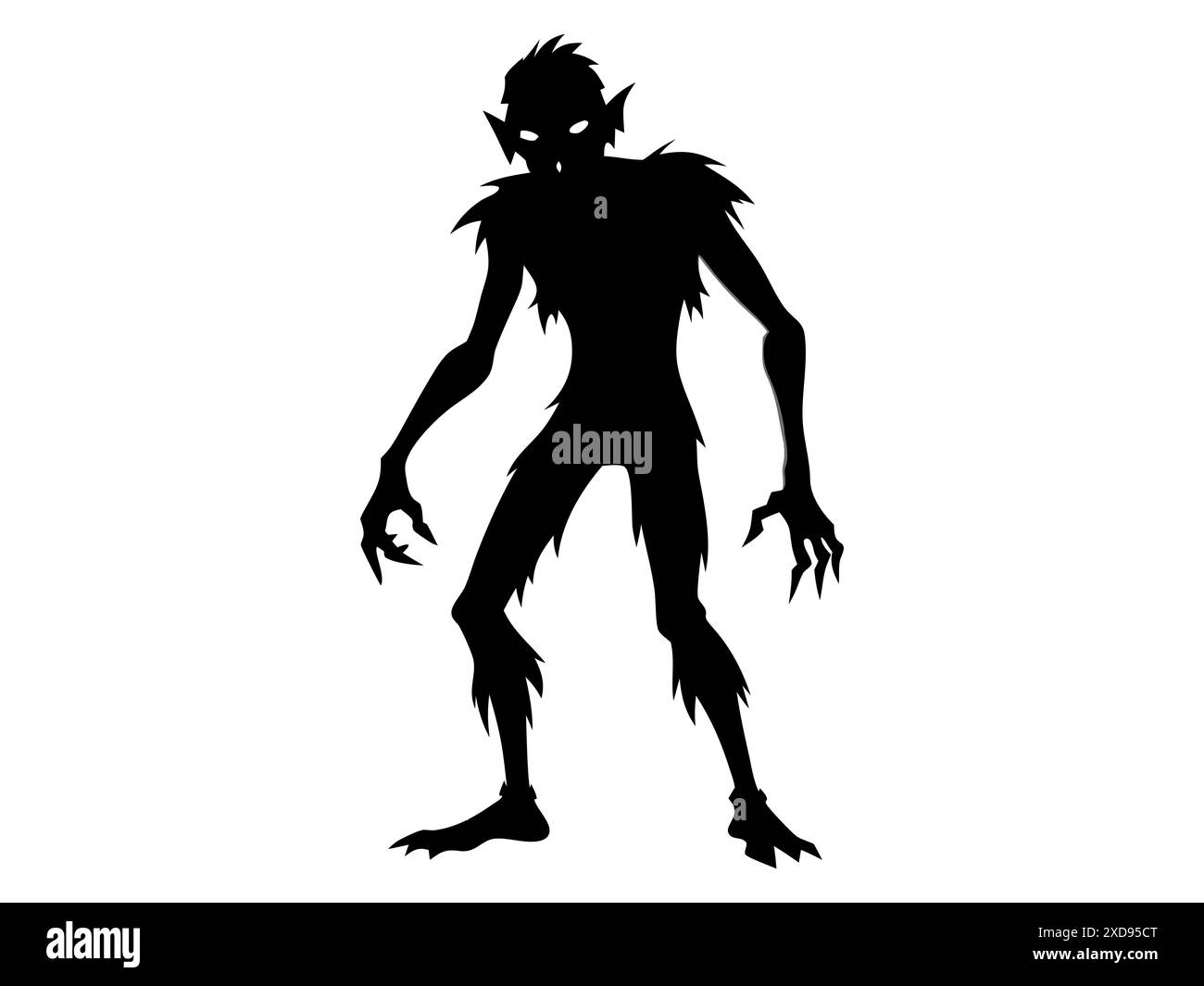 Black silhouette of scary cartoon zombie creature isolated on a white ...
