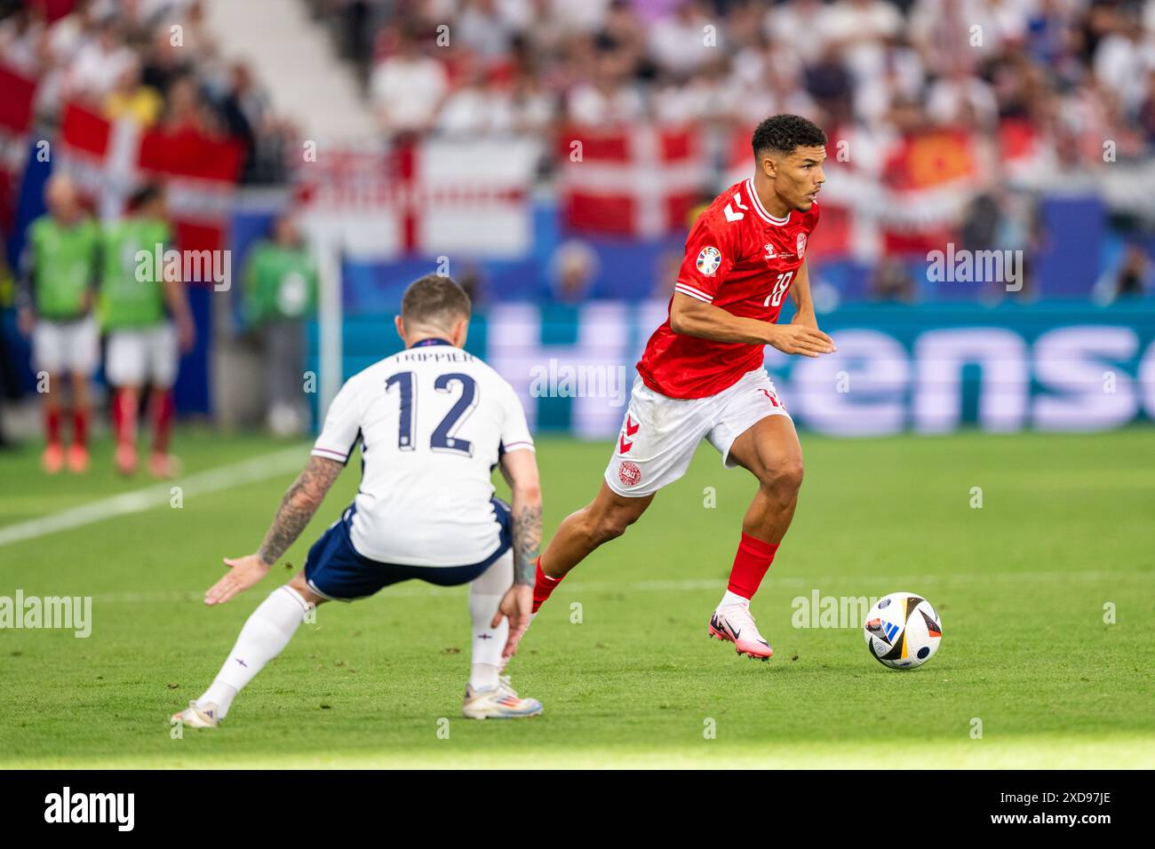 Frankfurt, Germany. 20th June, 2024. Alexander Bah (18) of Denmark seen ...