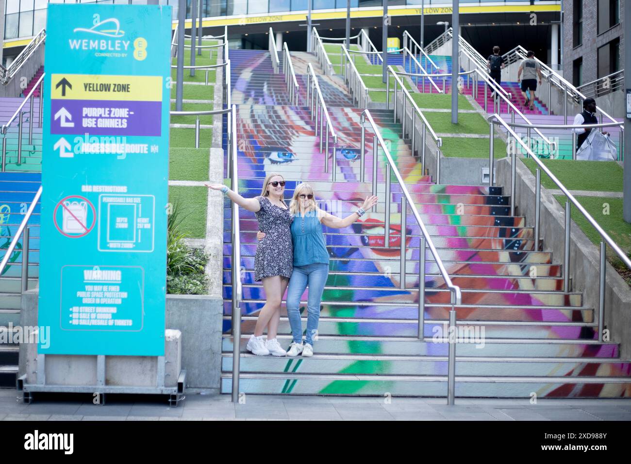 Fans pose on the Swiftie Steps at Wembley Stadium in London, ahead of ...