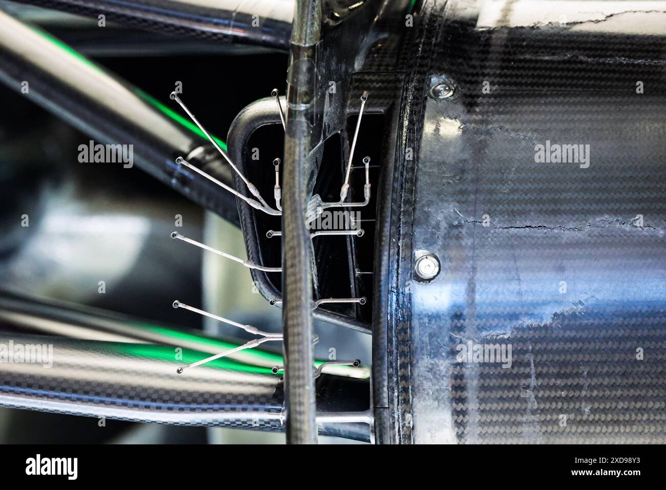 Sensors on the brakes of the Mercedes AMG F1 Team W15, mechanical ...