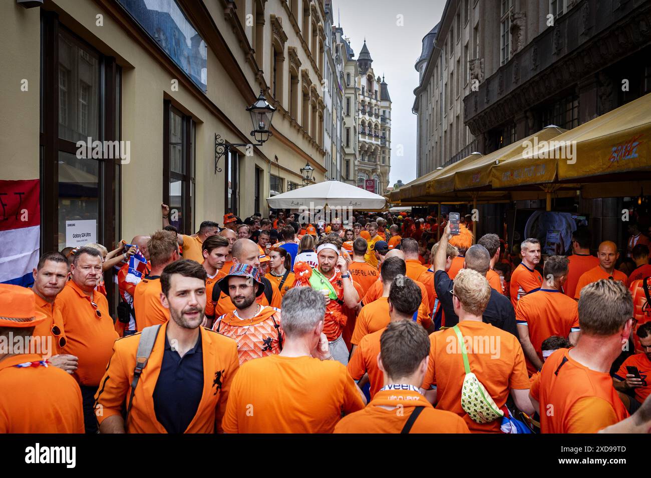 LEIPZIG - 21/06/2024, Dutch fans on the day before the second match at ...