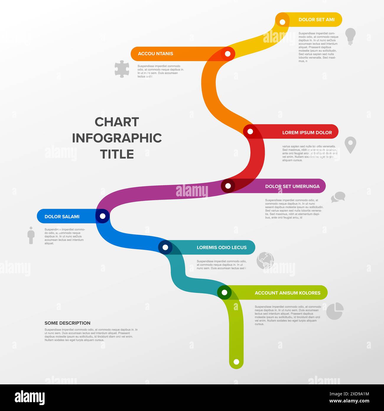 Simple Graph Timeline Template Made Of Rainbow Color Thick Line