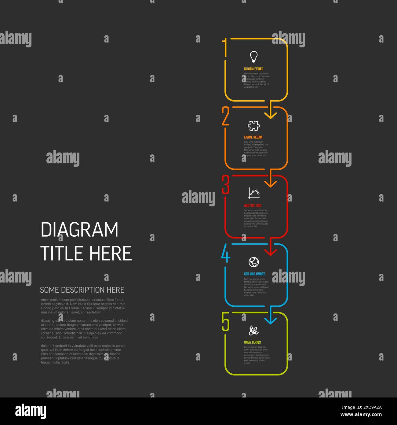 Vertical simple five steps infographic schema template made from thick ...