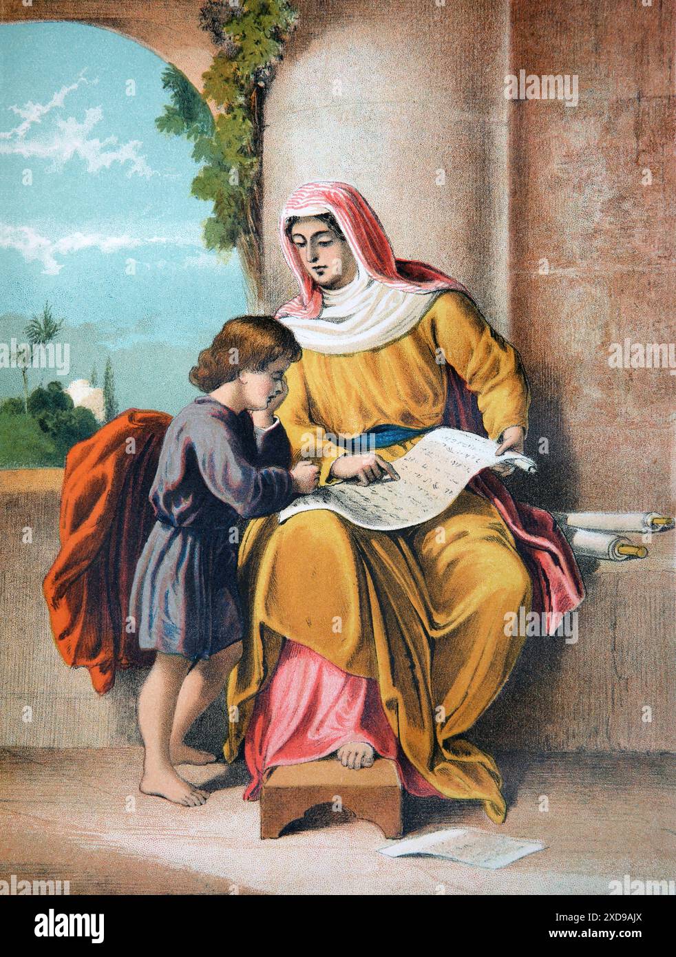 Illustration Of Timothy and his Mother Eunice Teaching him the Faith ...