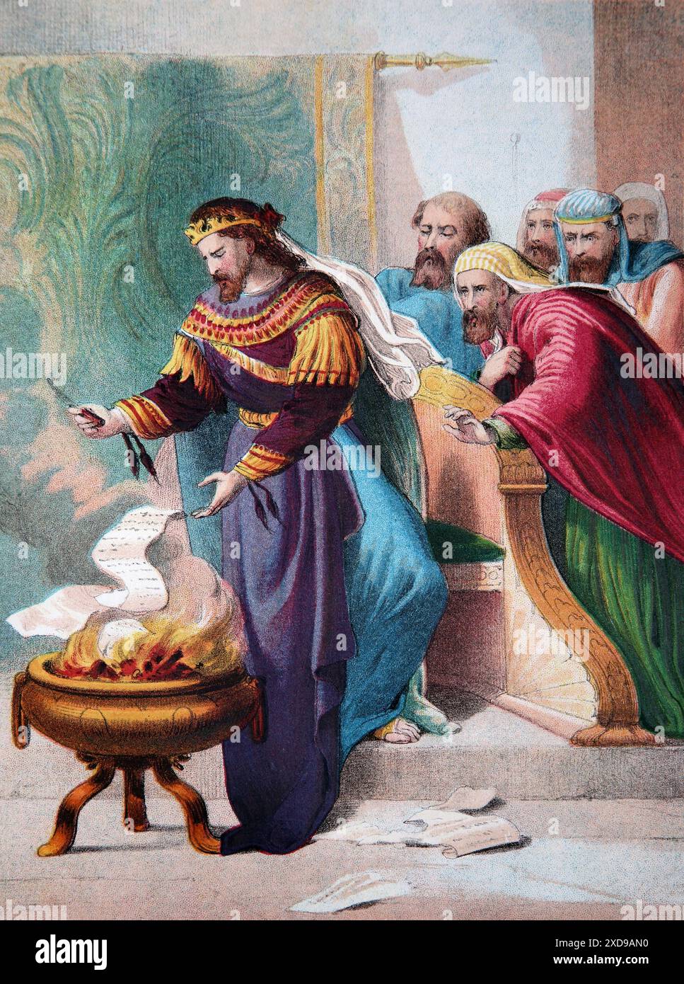 Illustration of King Jehoakim Destroying the Divine Message (Jeremiah ...