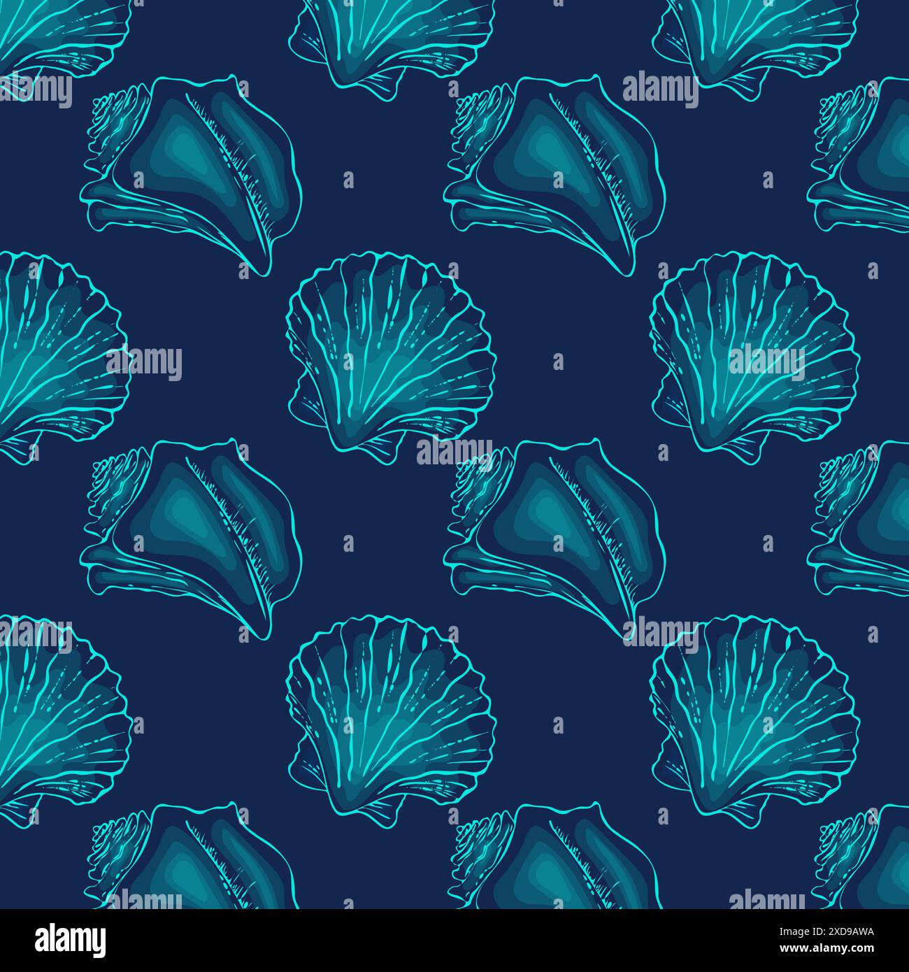 Marine pattern in dark blue. Ocean and sea design background with hand ...