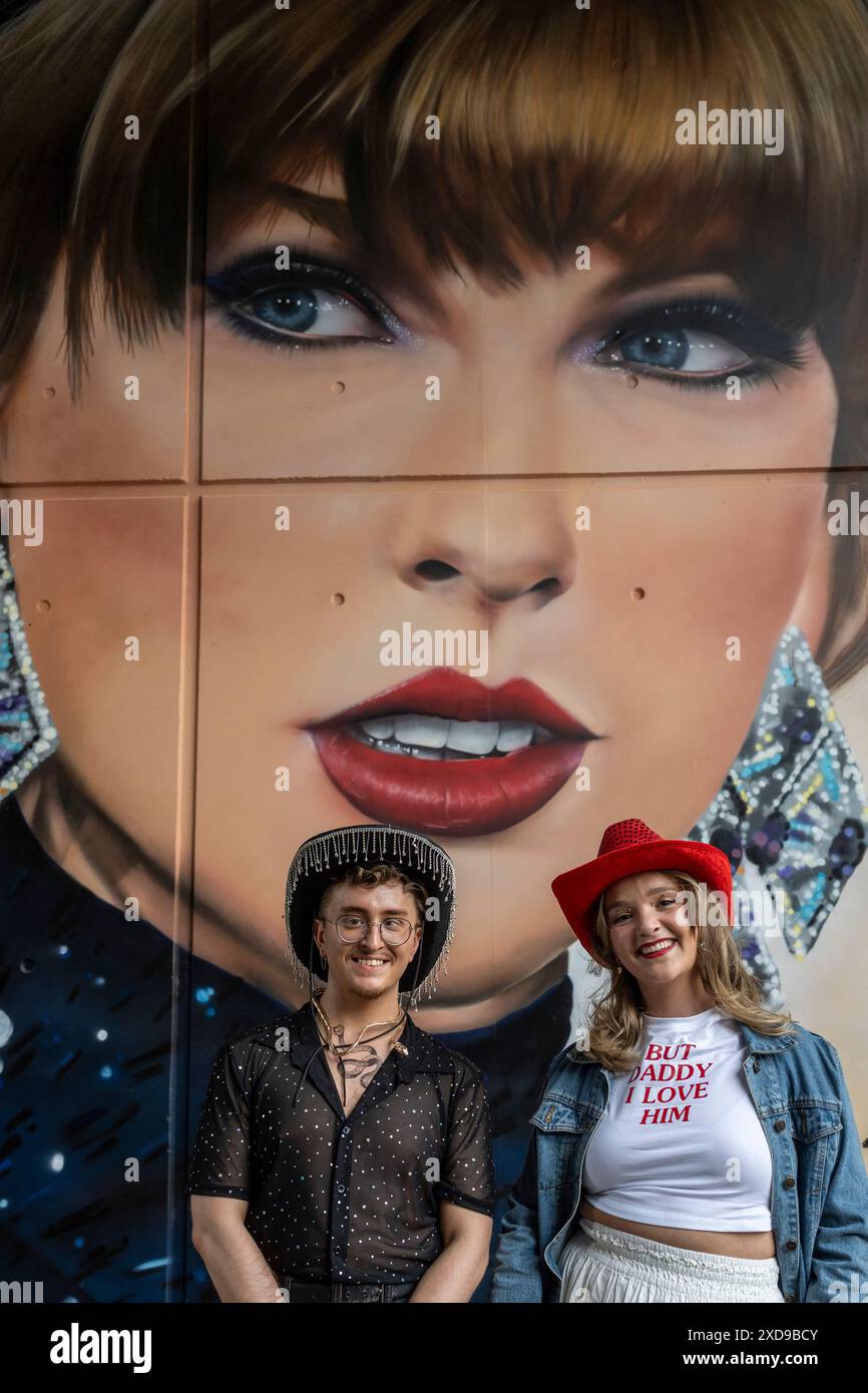 London, UK. 21 June 2024. Taylor Swift fans ('Swifties') at the ...