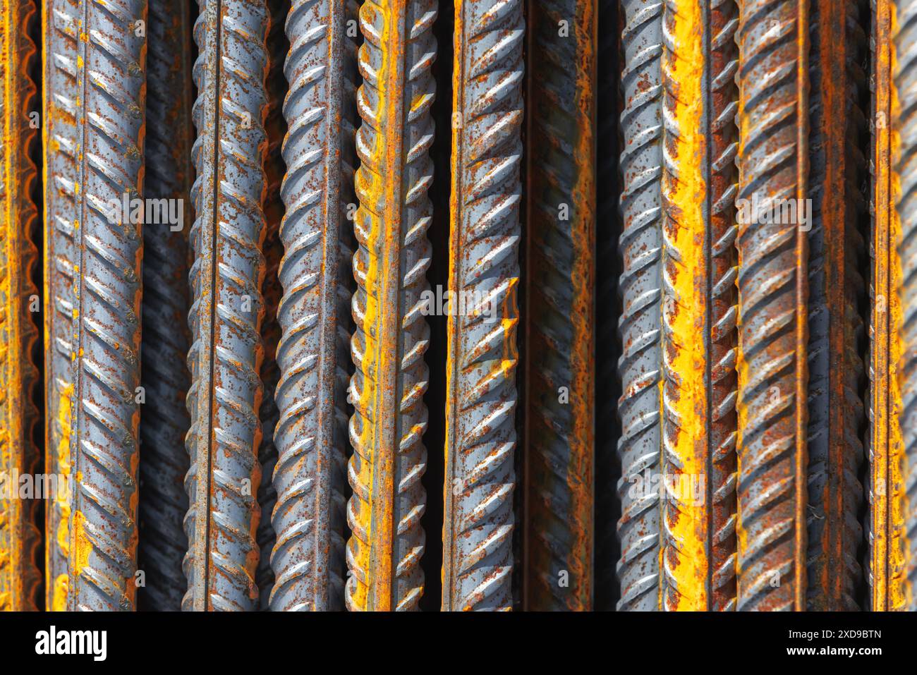 Construction iron rods with rust spots, abstract industrial background ...