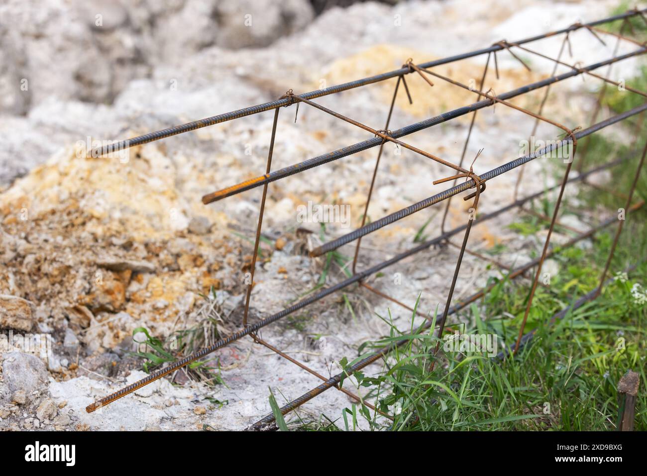 Reinforcement cage for concrete basement lays on the ground at ...