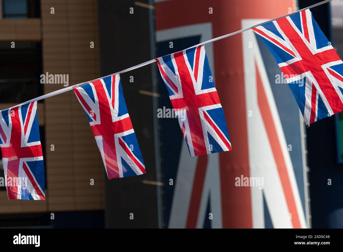 Ascot, Berkshire. June 21st, 2024. Union Jack flags flutter in the wind ...