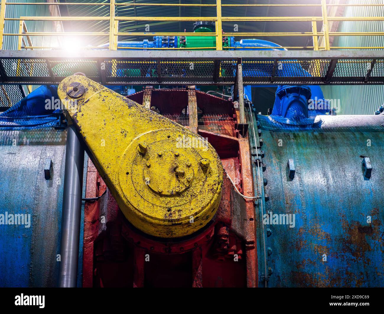 Industrial water pipe leading to turbine at hydroelectric power station ...