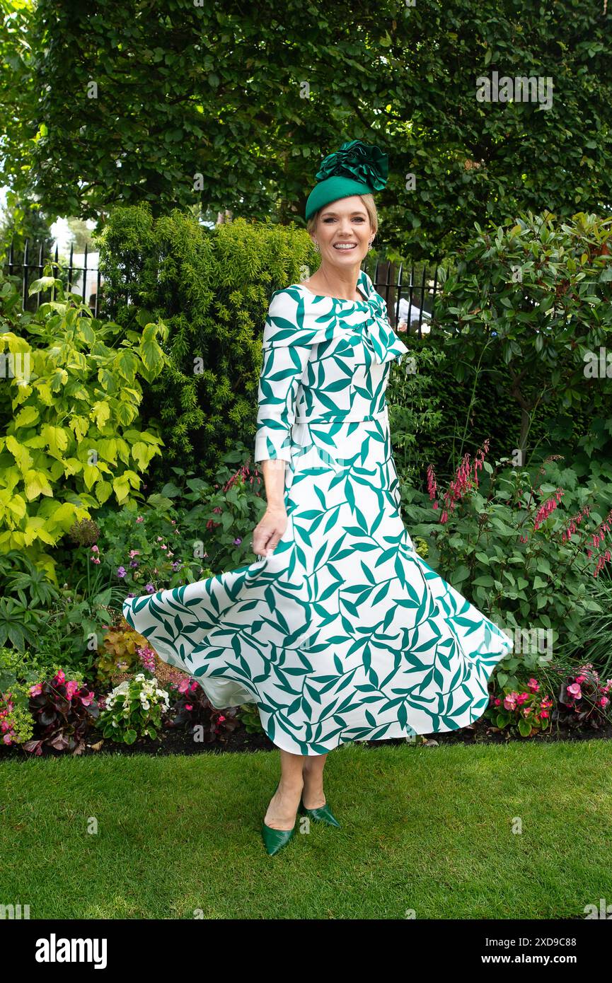 Ascot, Berkshire. June 21st, 2024. ITV Racing television presenter Charlotte Hawkins on Four of ...