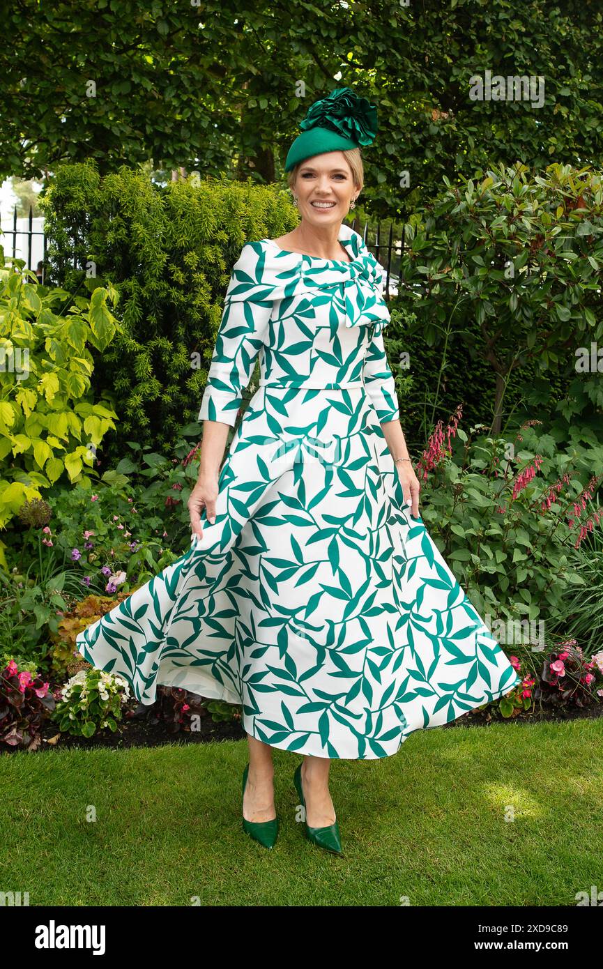 Ascot, Berkshire. June 21st, 2024. ITV Racing television presenter Charlotte Hawkins on Four of ...