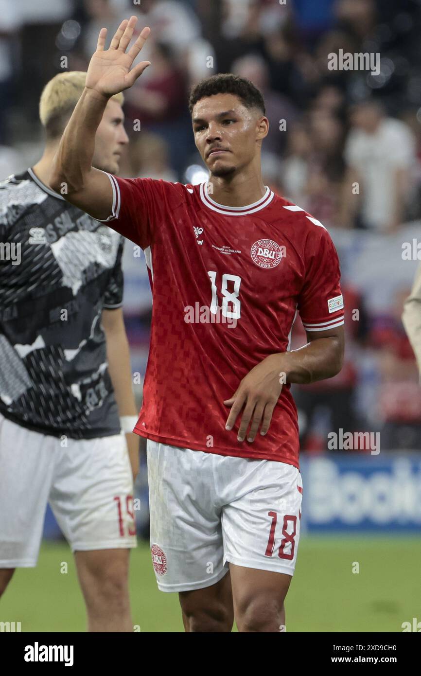 Alexander Bah of Denmark salutes the supporters following the UEFA Euro ...