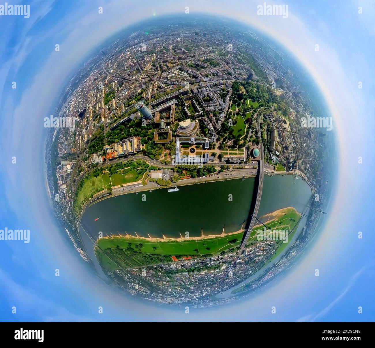 Aerial view, view of Pempelfort district, Rhine river and Oberkassel ...