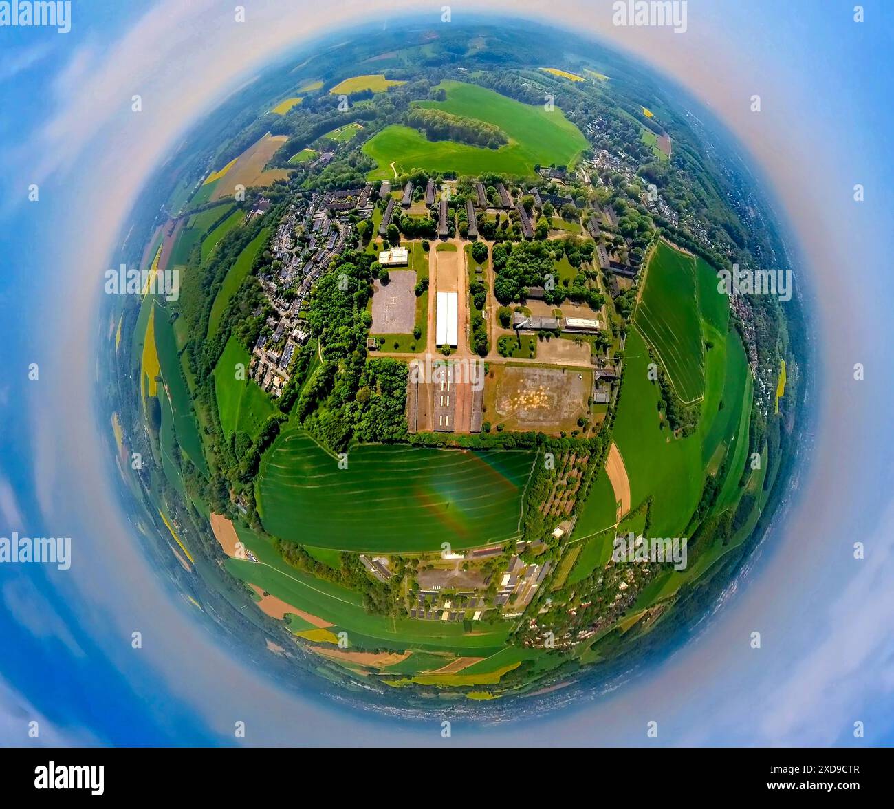 Aerial view, Bergische Kaserne, Bundeswehr barracks surrounded by green ...