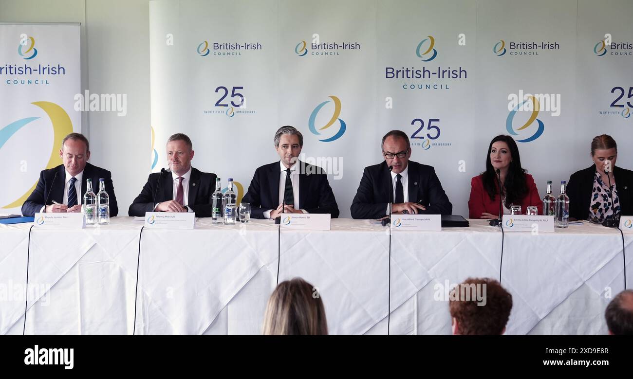 (left-right) Deputy Lyndon Trott, Jeremy Miles, Cabinet Secretary for ...