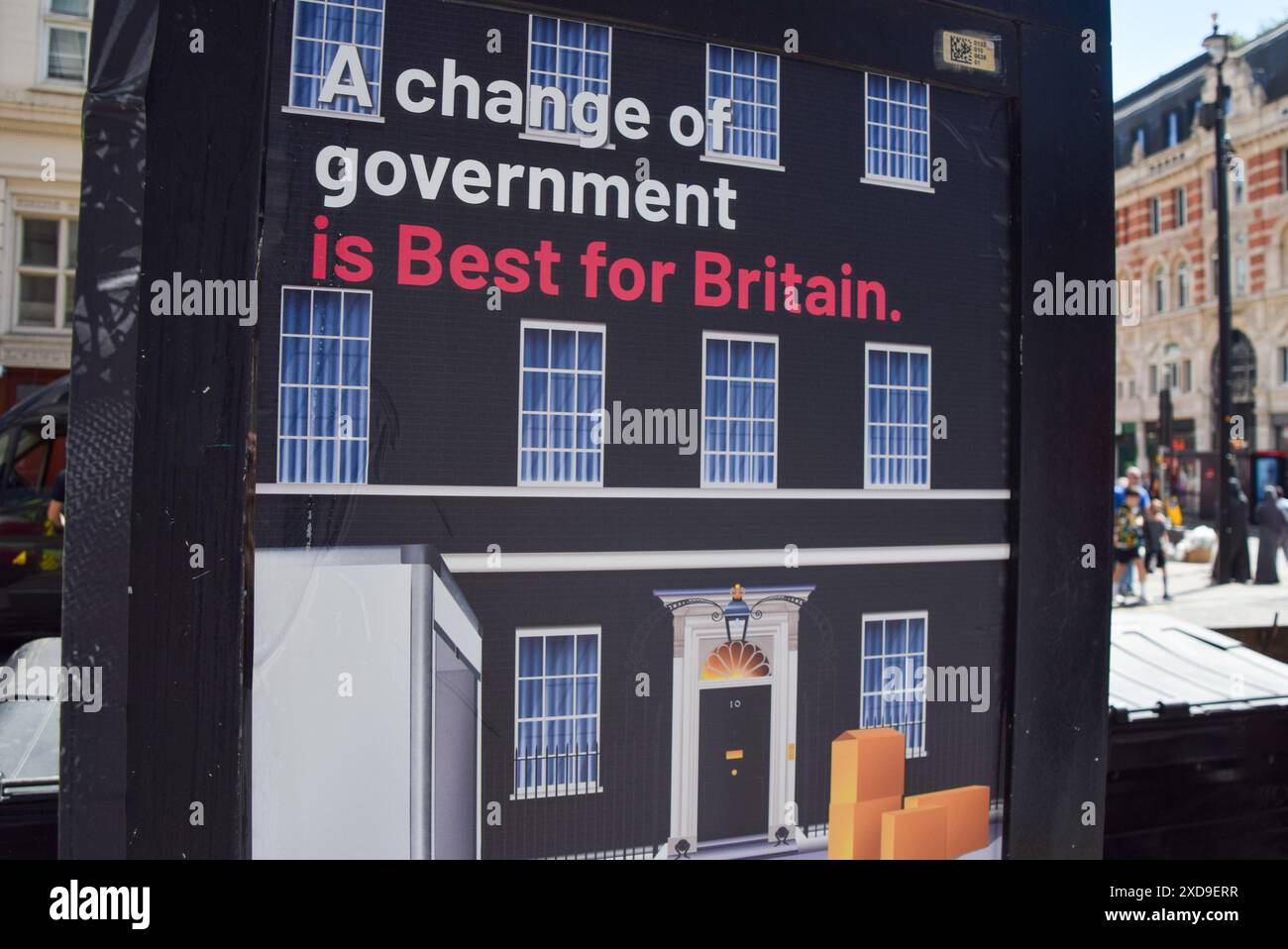 London, UK. 21st June 2024. A poster in Central London states 'A change ...