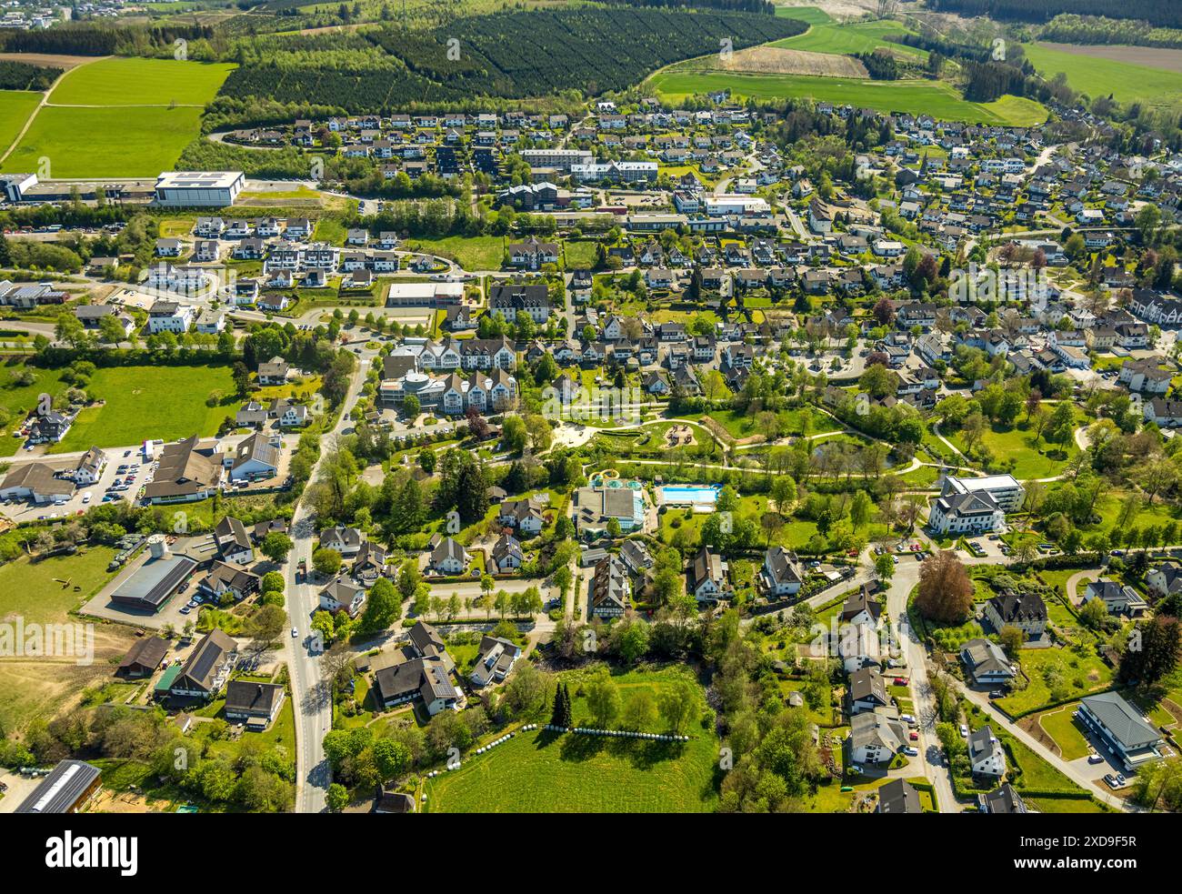 Aerial view, residential area local view with spa gardens and Esselbad ...