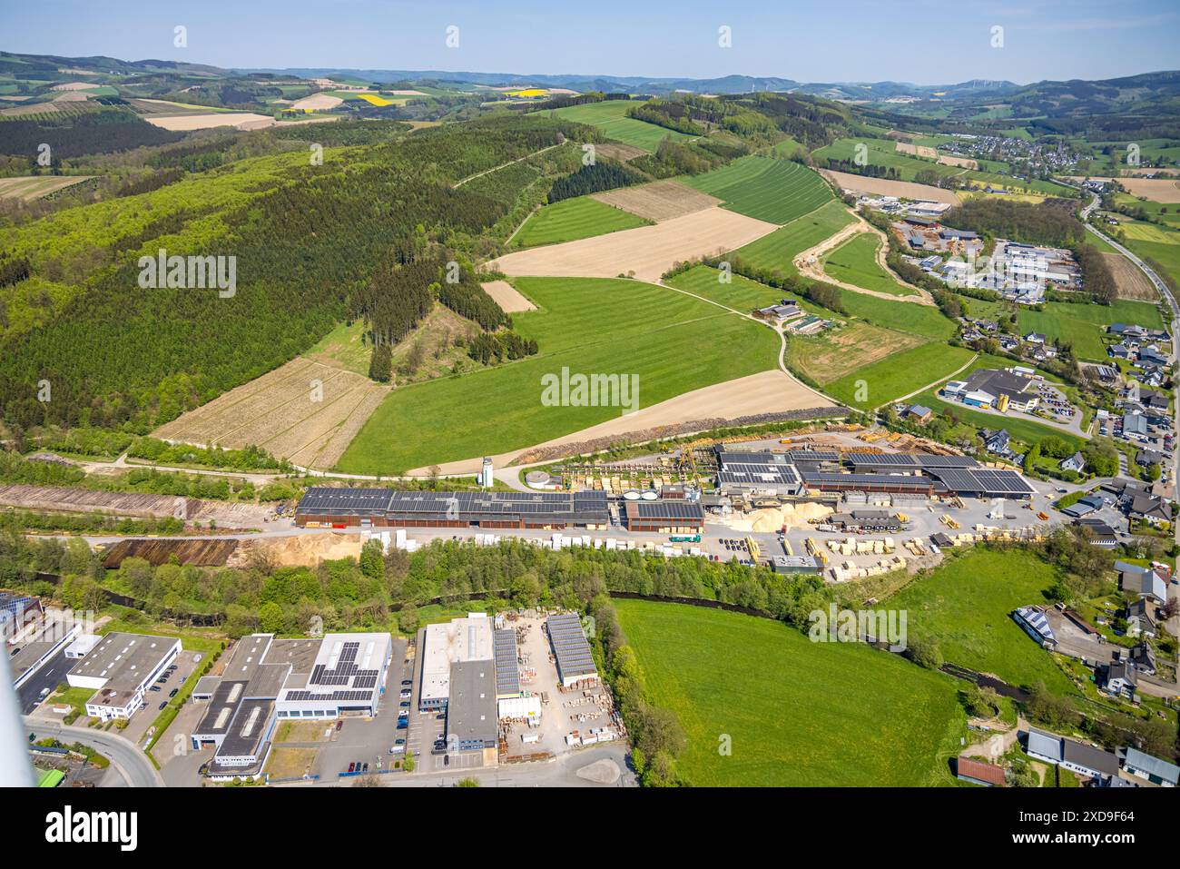 Aerial view, district Bremke, industrial area Im Wennetal with timber ...