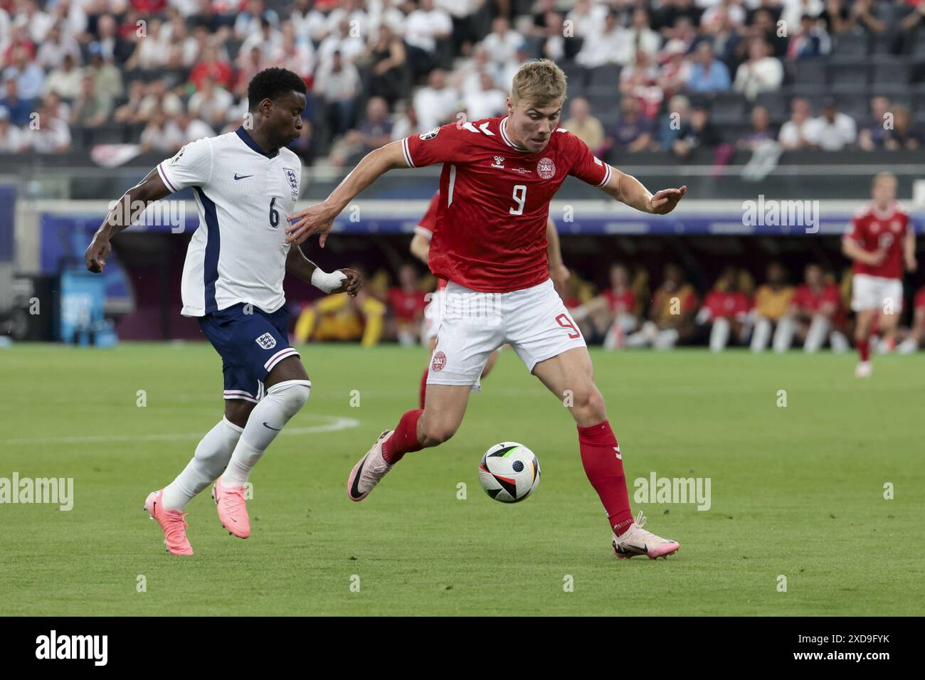 Marc Guehi of England, Rasmus Hojlund of Denmark during the UEFA Euro 2024, Group C, football ...