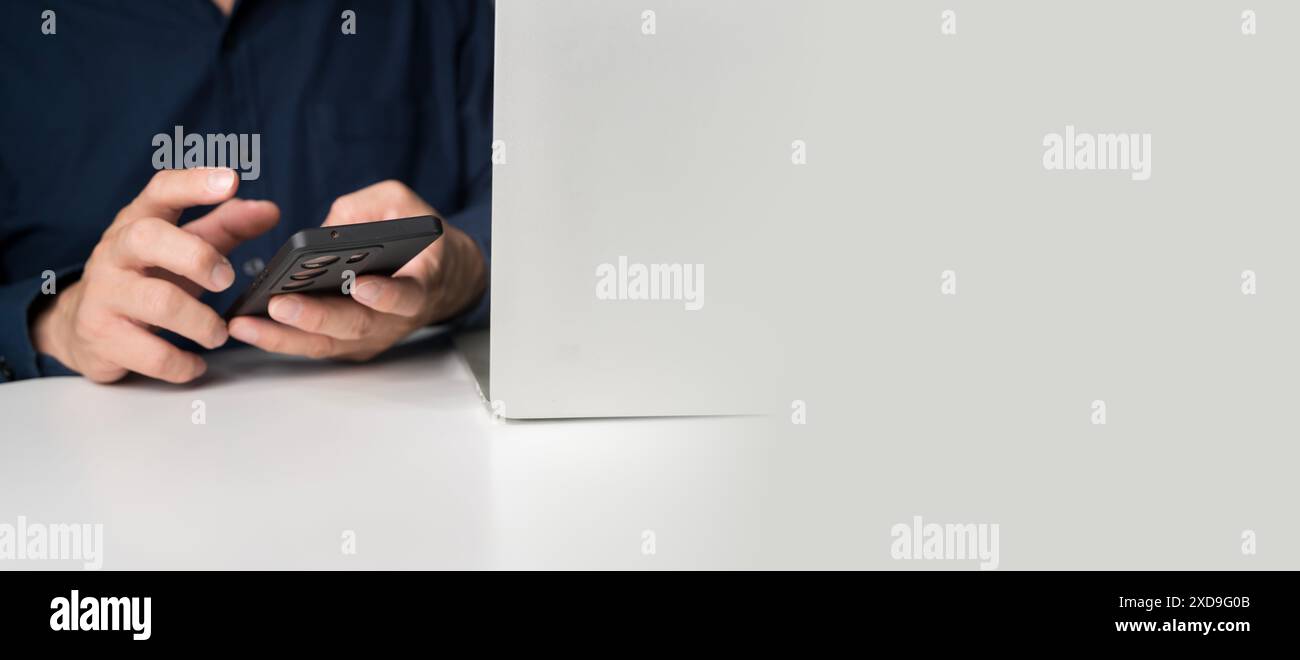 Businessman use smartphone and laptop with digital marketing ...