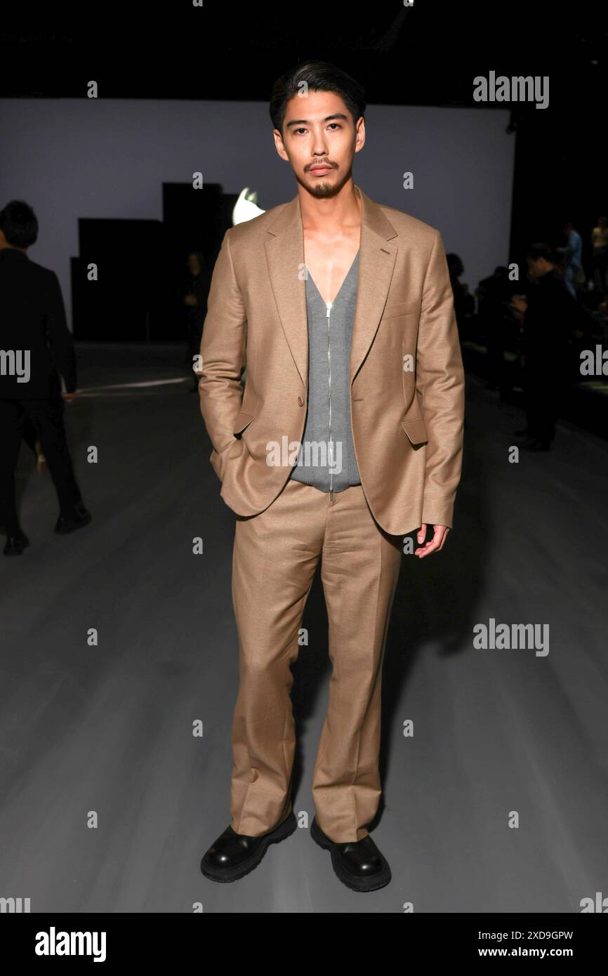 Kento Kaku upon arrival for the Dior Spring Summer 2025 collection presented Friday, June 21 ...