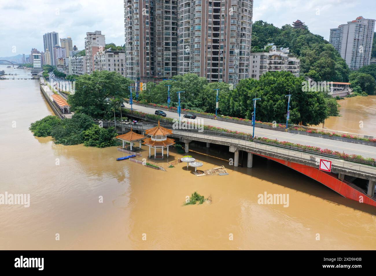 Wuzhou. 21st June, 2024. An aerial drone photo taken on June 21, 2024 ...