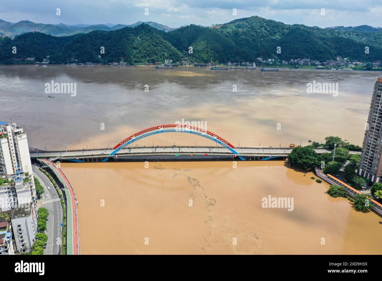 Wuzhou. 21st June, 2024. An aerial drone photo taken on June 21, 2024 ...