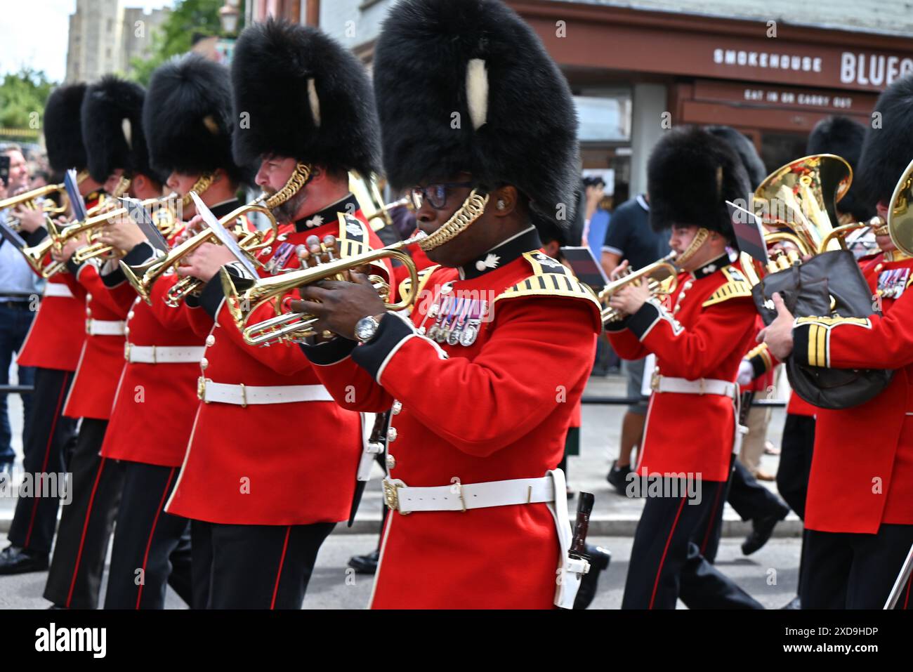 The Changing of 1st Battalion Welsh Guards took place at Windsor on 21 st June 2024 with live ...
