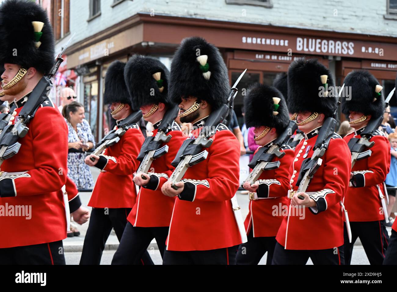 The Changing of 1st Battalion Welsh Guards took place at Windsor on 21 st June 2024 with live ...