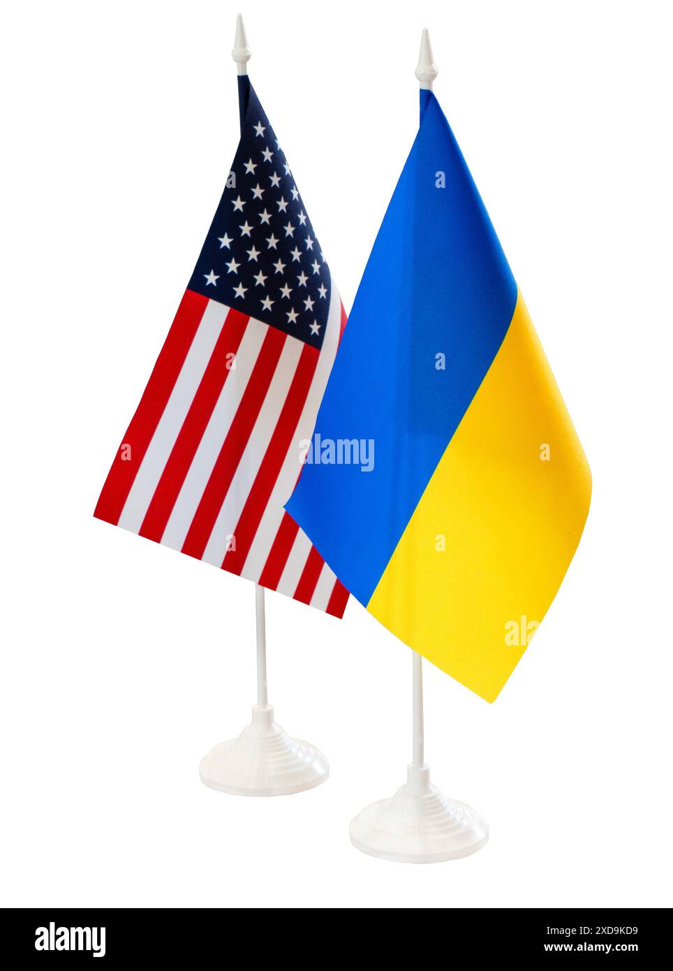 Flag of Ukraine and USA Isolated on white background. Table stand ...