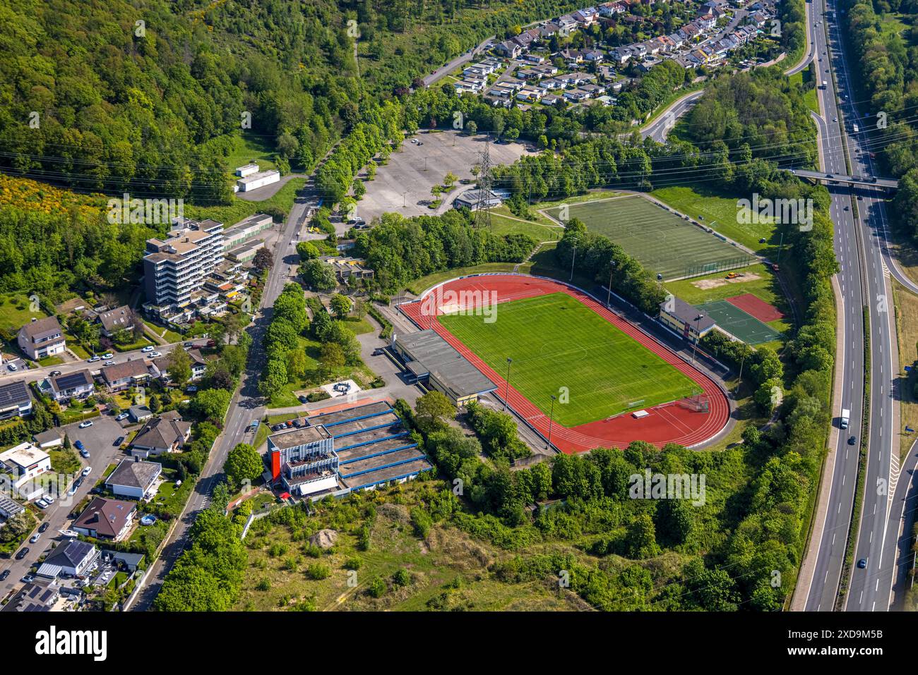 Aerial view, Erich-Berlet-Stadion, formerly Kirchenbergstadion, soccer ...