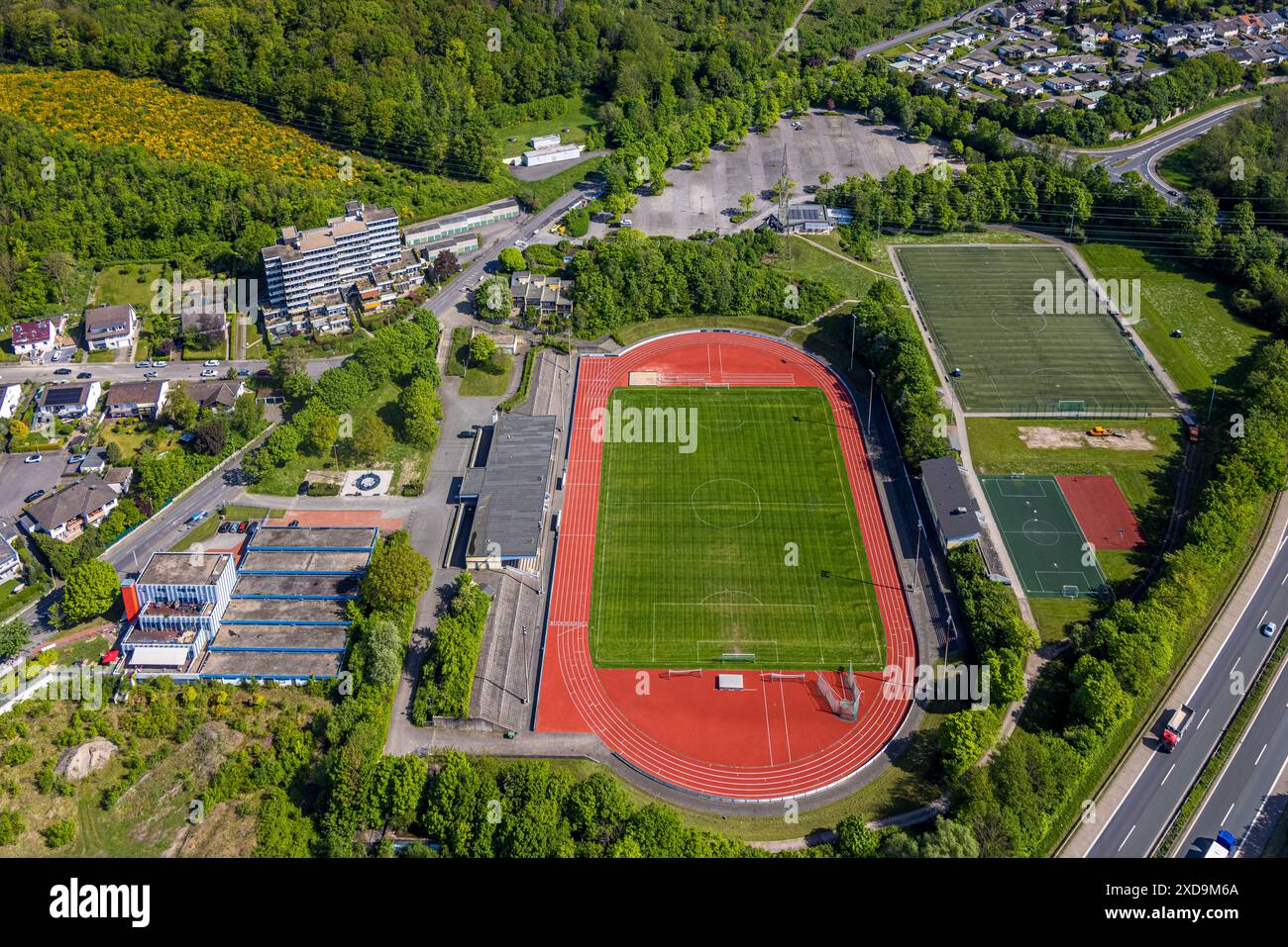 Aerial view, Erich-Berlet-Stadion, formerly Kirchenbergstadion, soccer ...