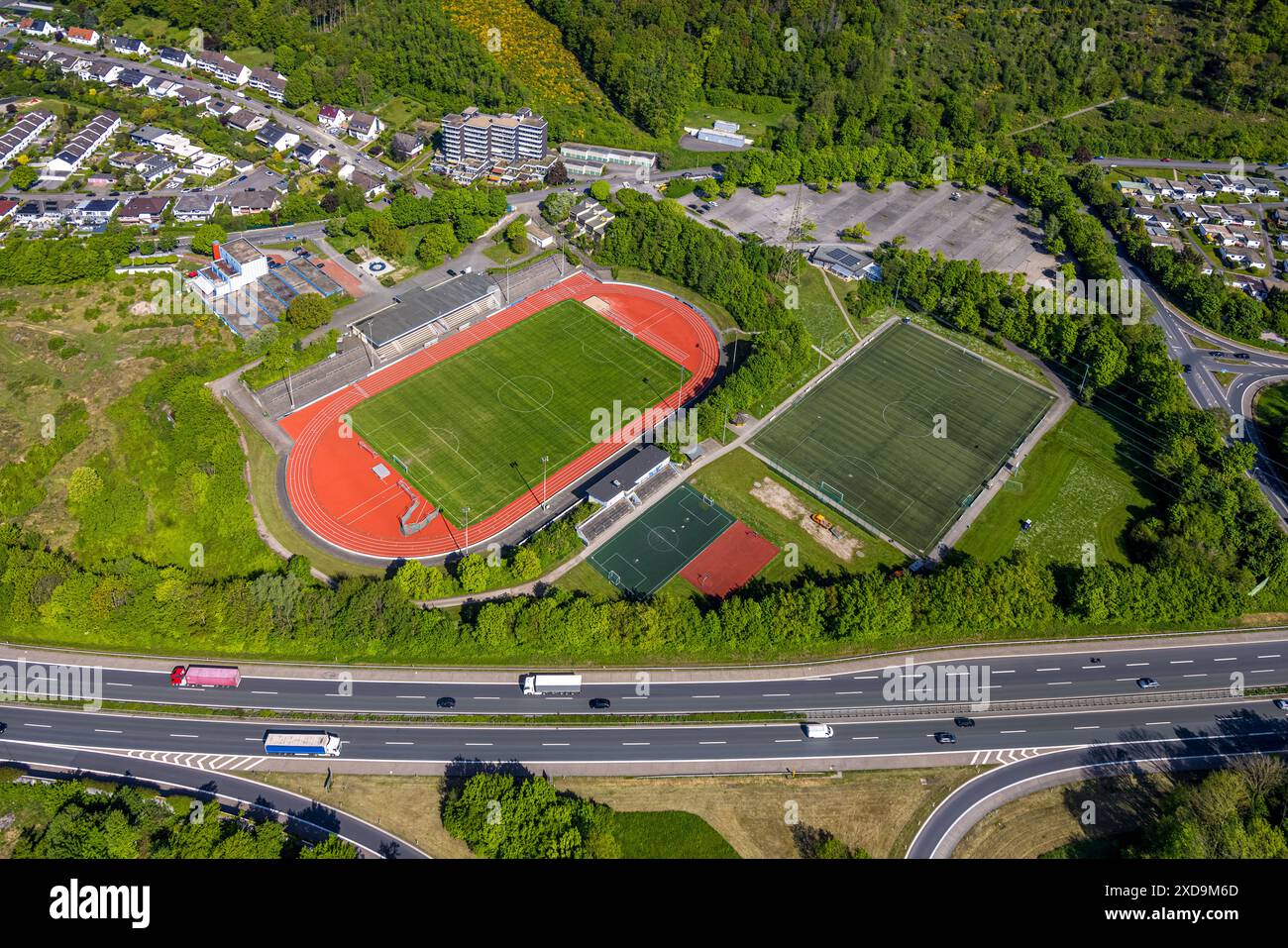 Aerial view, Erich-Berlet-Stadion, formerly Kirchenbergstadion, soccer ...