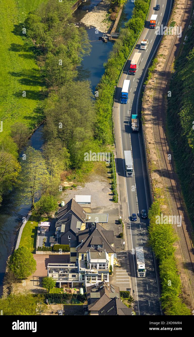 Aerial view, Hotel Restaurant International, Rummenohler Straße federal ...