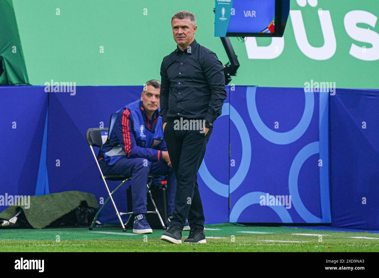 DUSSELDORF, GERMANY - JUNE 21: Coach Sergii Rebrov of Ukraine looks up ...