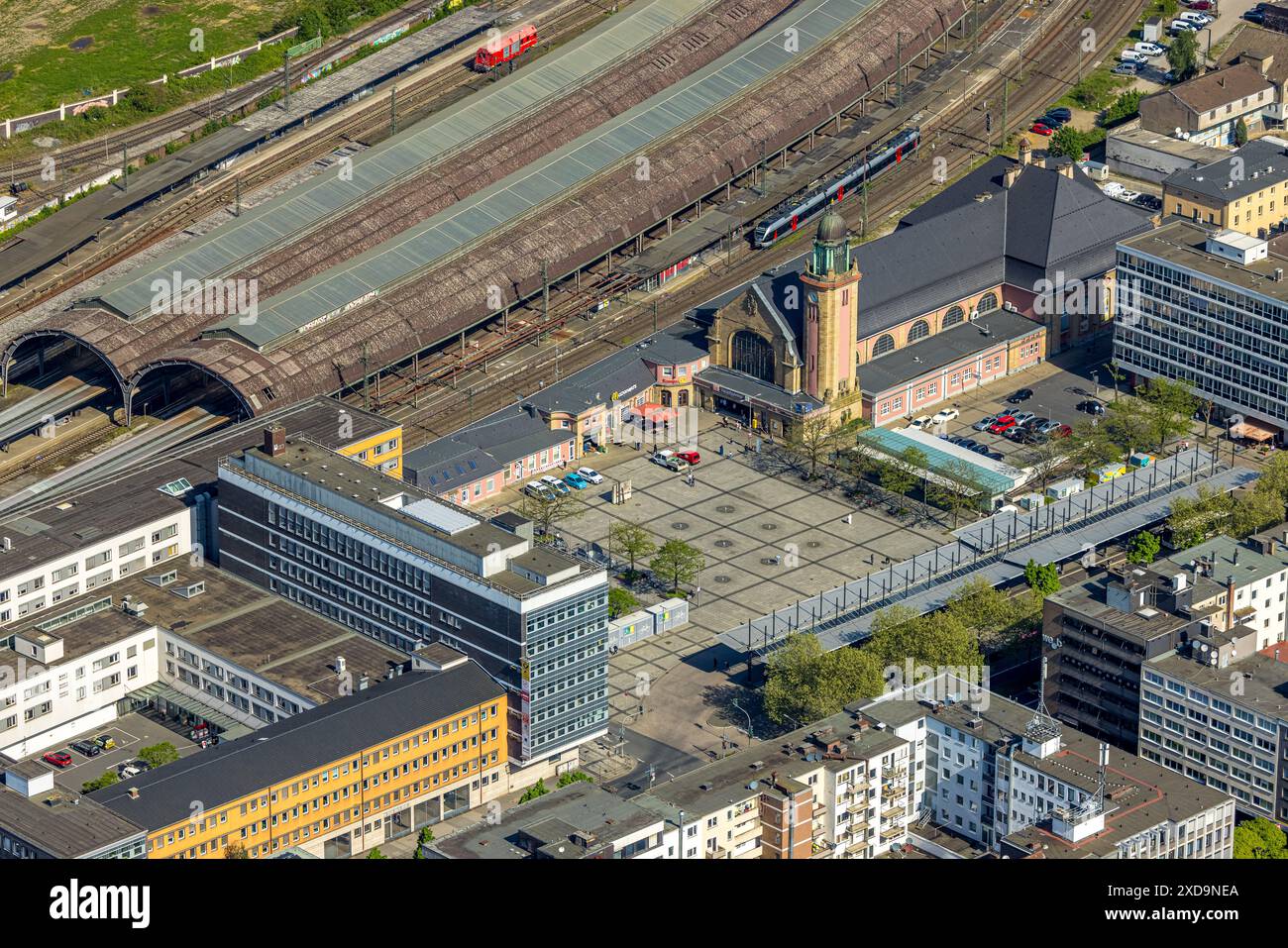 Aerial view, Hagen main station building with station forecourt ...