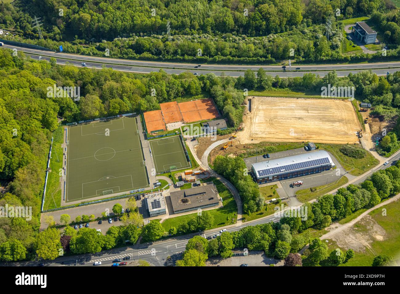 Aerial view, district sports facility Emst, soccer stadium SpVg Hagen ...