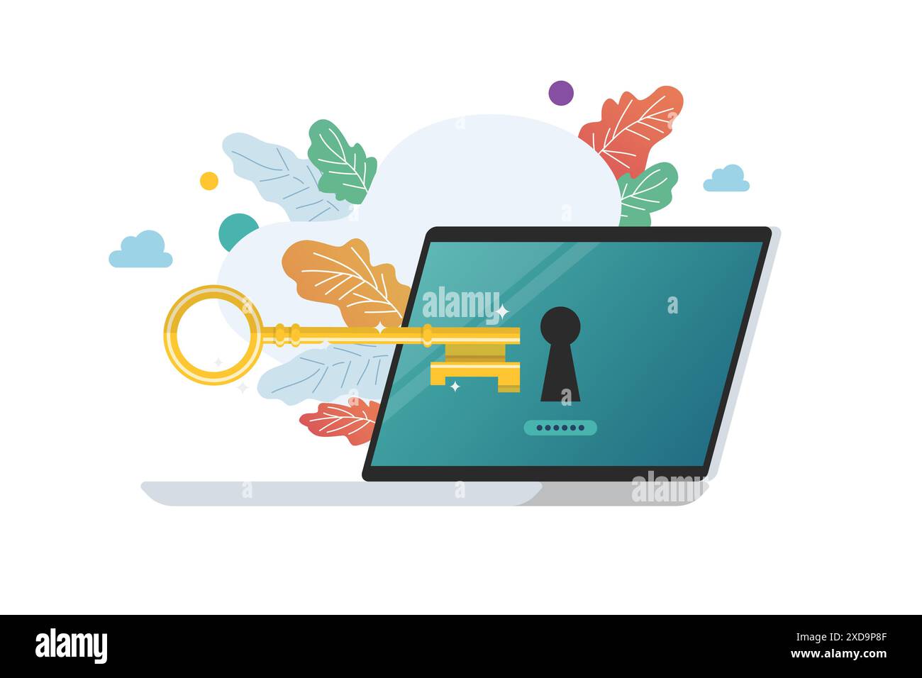 Gold key try to unlock laptop. ransomware malware virus computer ...