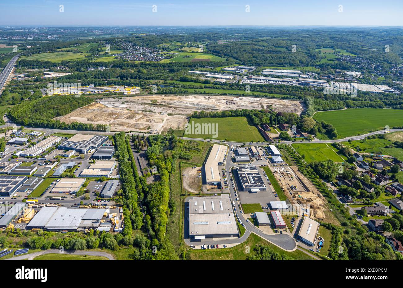 Aerial view, industrial estate Unter dem Hofe, demolition of dolomite ...