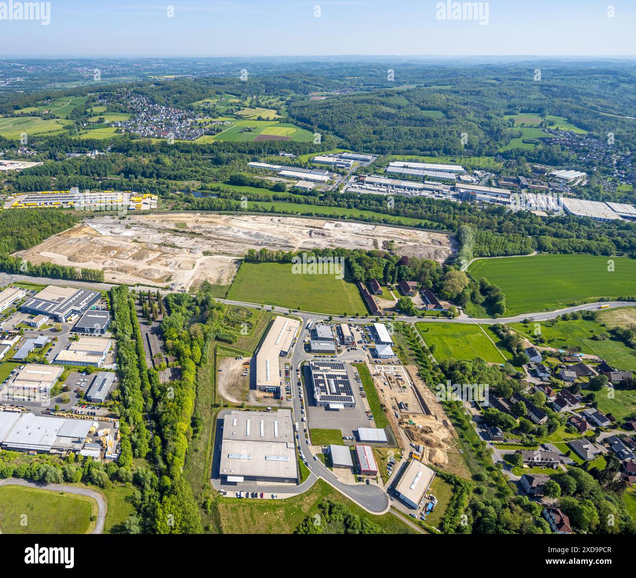 Aerial view, industrial estate Unter dem Hofe, demolition of dolomite ...